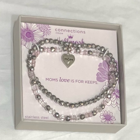 Hallmark | Jewelry | 2 Bracelets Elastic Crystal Beads Heart Mom Love ...